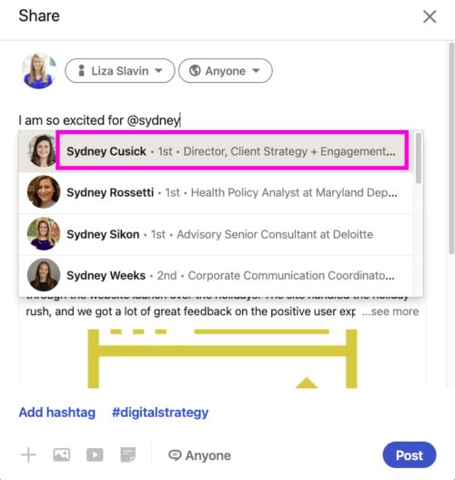 Posting on LinkedIn: How to Tag People and Organizations