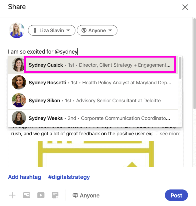 Posting on LinkedIn: How to Tag People and Organizations